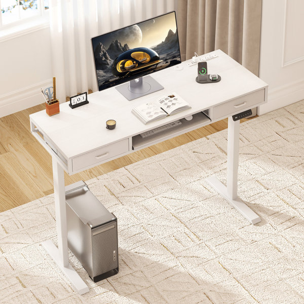 Ebern Designs Electric Standing Desk With Drawers,home Office Desk With ...