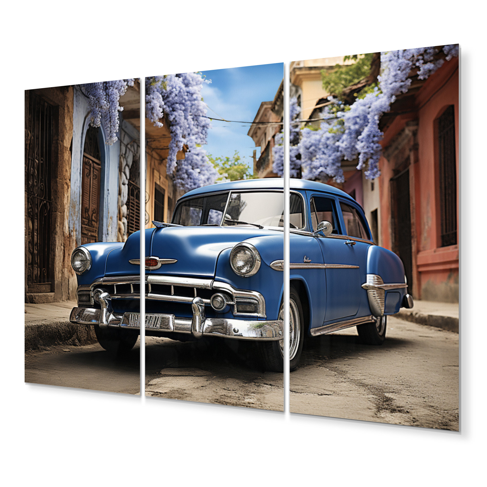 Latitude Run® Cuban Blue Classic Car - 3 Piece No Frame Print on Metal ...