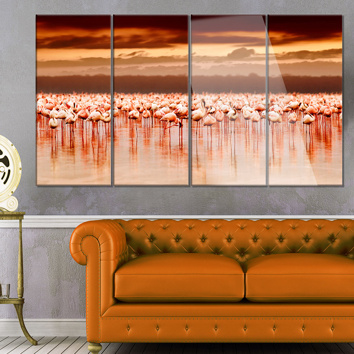 Design Art 'African Flamingos View at Sunset' 4 Piece Photographic ...