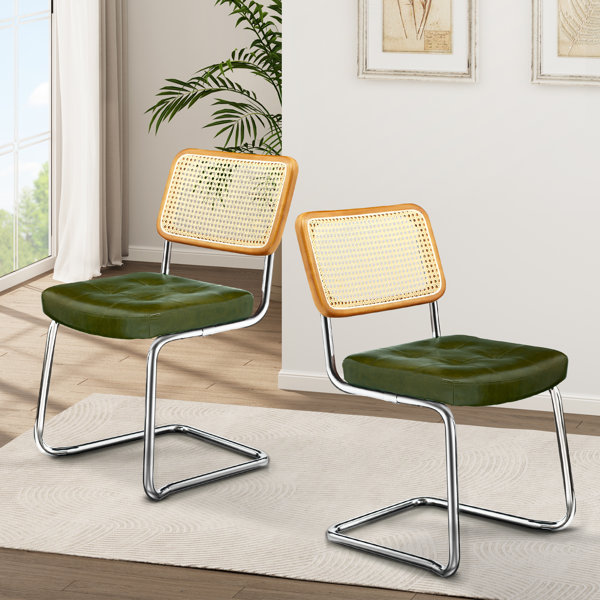 Wade Logan® Asbah Tufted Faux Leather Dining Side Chair with Rattan ...