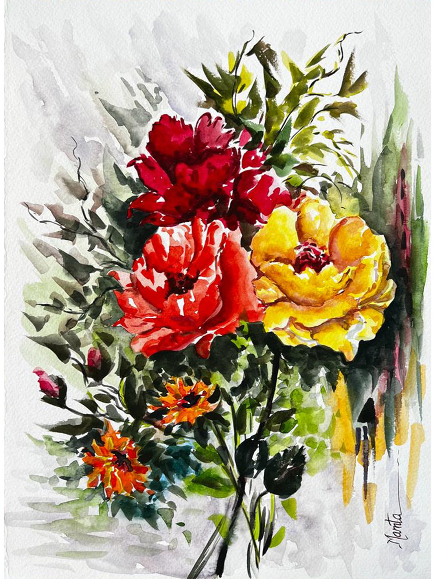 Red Barrel Studio® Colorful Flowers Painting | Watercolor On Canson ...