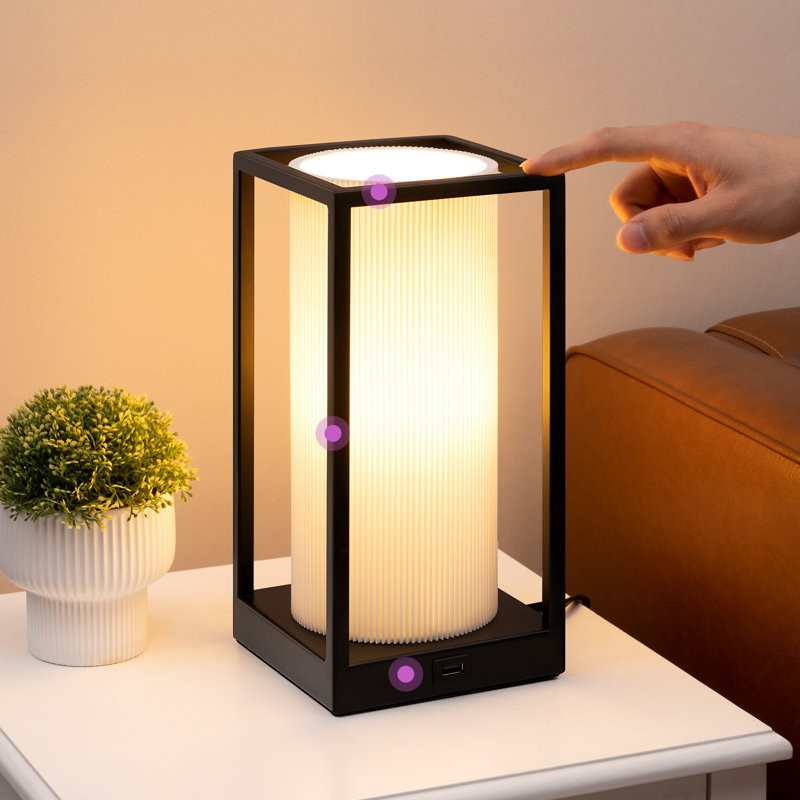 Ebern Designs Kallick Metal Touch Control Table Lamp with USB and Bulb ...