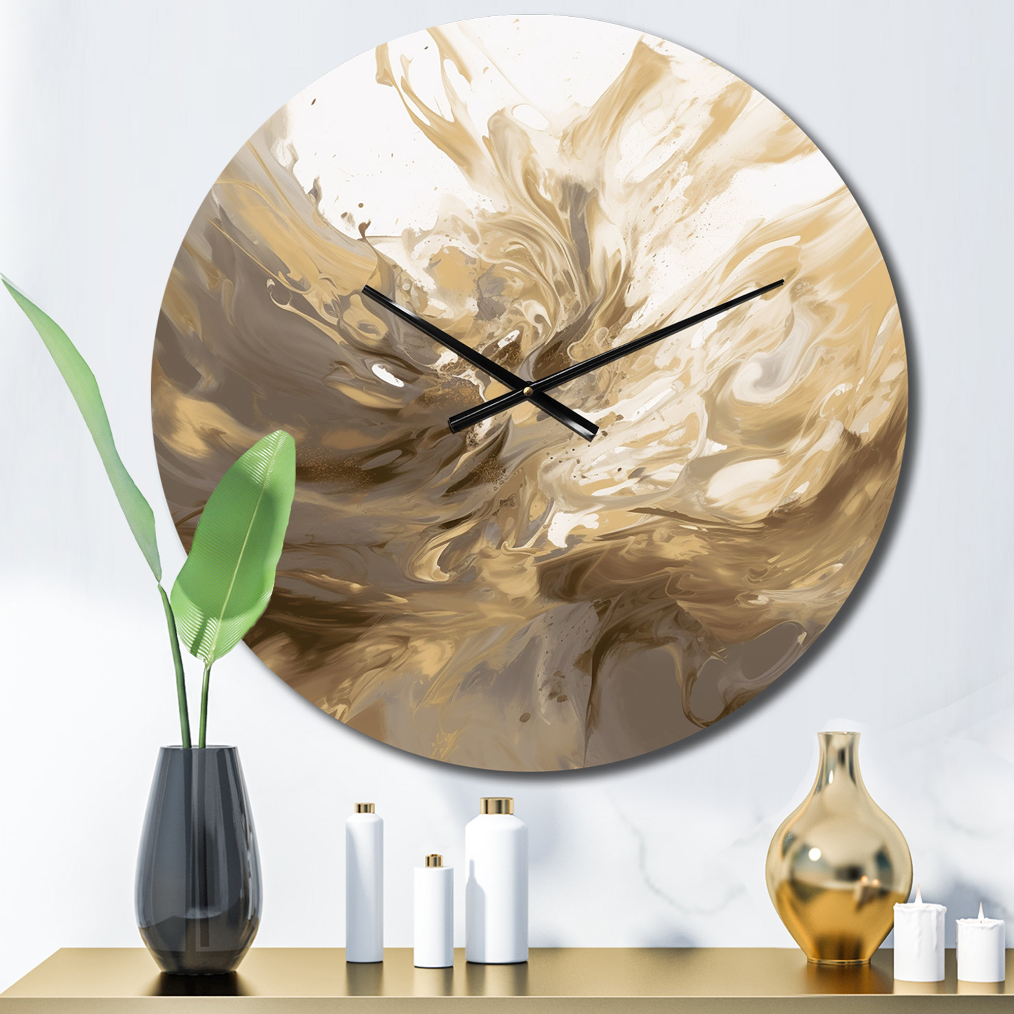 Design Art White And Gold Aqua Symphony Metal Wall Clock | Wayfair