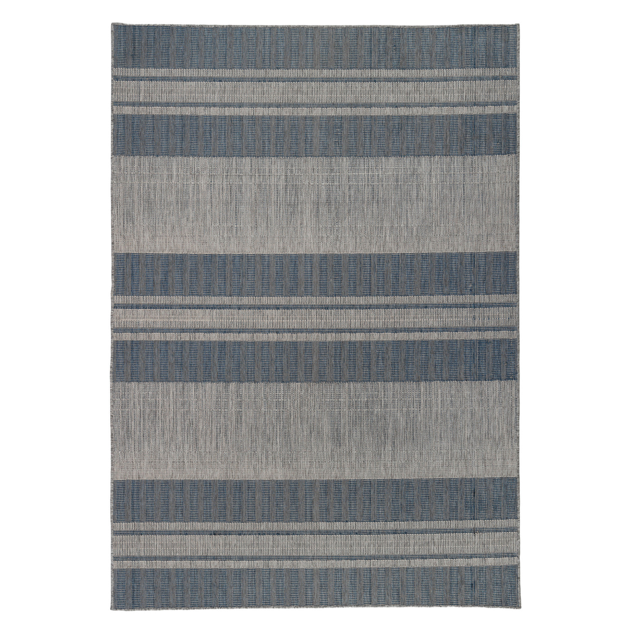 HomeRoots Tapis d'extérieur rayé bleu et gris 2 pi x 3 pi résistant aux taches - Wayfair Canada