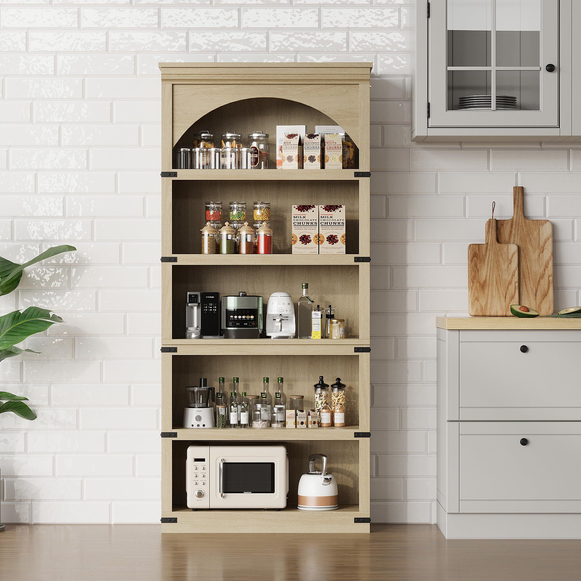 Winston Porter Arched Bookcase 5 Shelf Bookshelf 68.7" Tall Bookcase ...