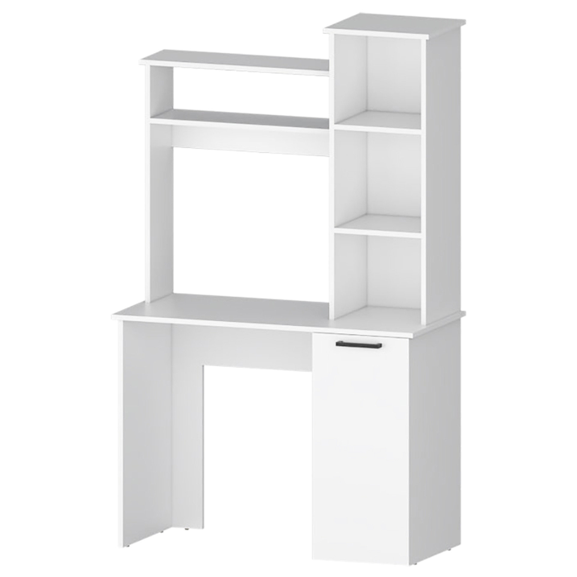Ebern Designs White Office Desk With 3 Shelves And Functional Storage Computer Elegant Look ...