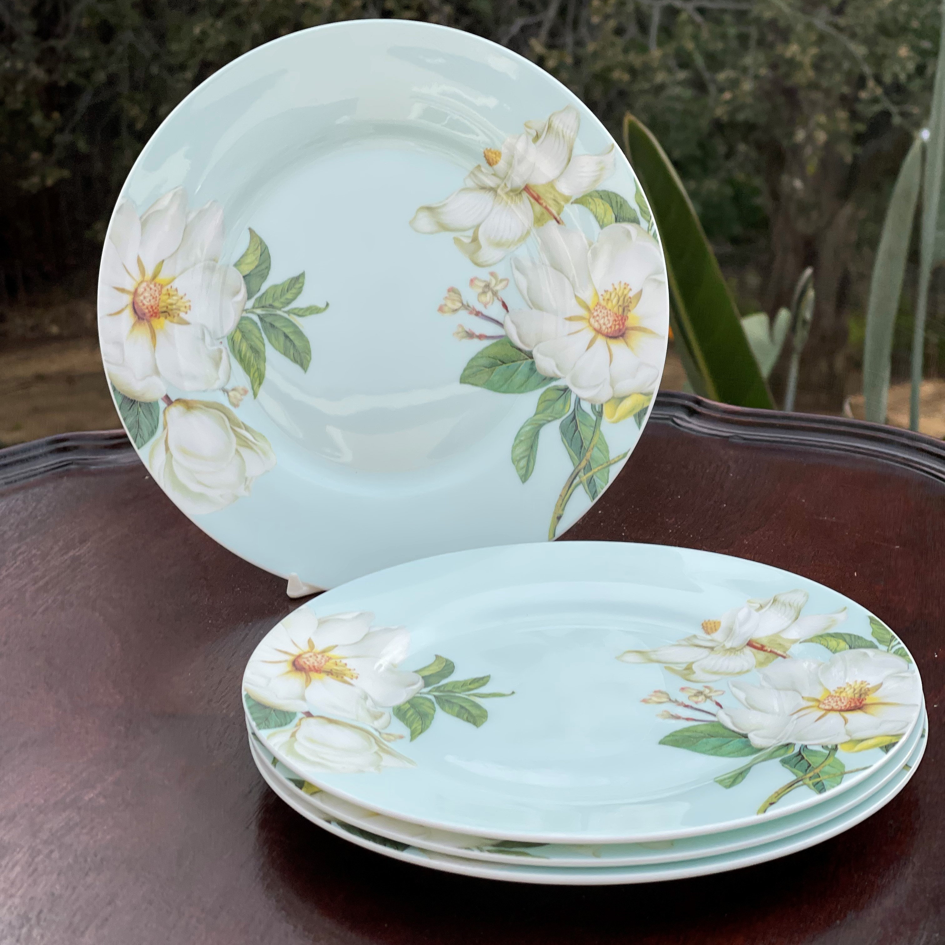 Grace's Tea Ware White Wild Rosa In Blue Bone China Dessert Plate, Set ...