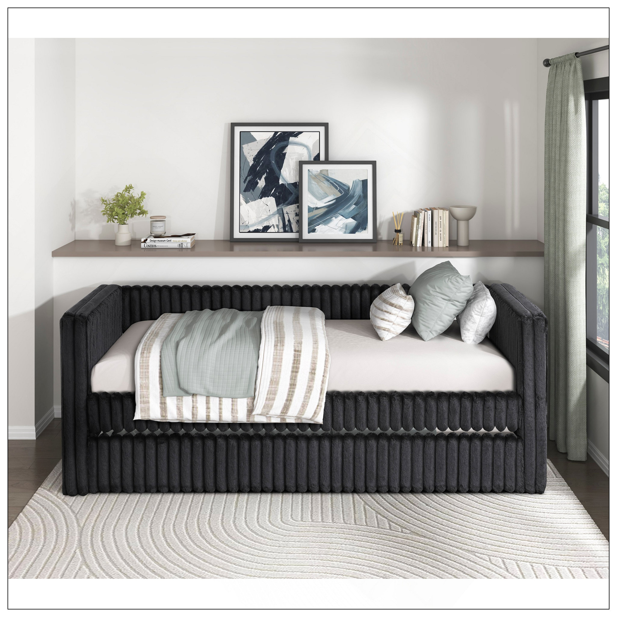 Orren Ellis Modern Luxury Daybed With Trundle, Durable Corduroy ...