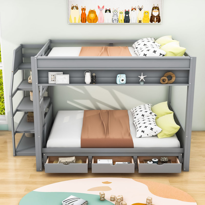 Harriet Bee Dalvey Kids Full Over Full 3 Drawers Convertible Futon Bunk ...