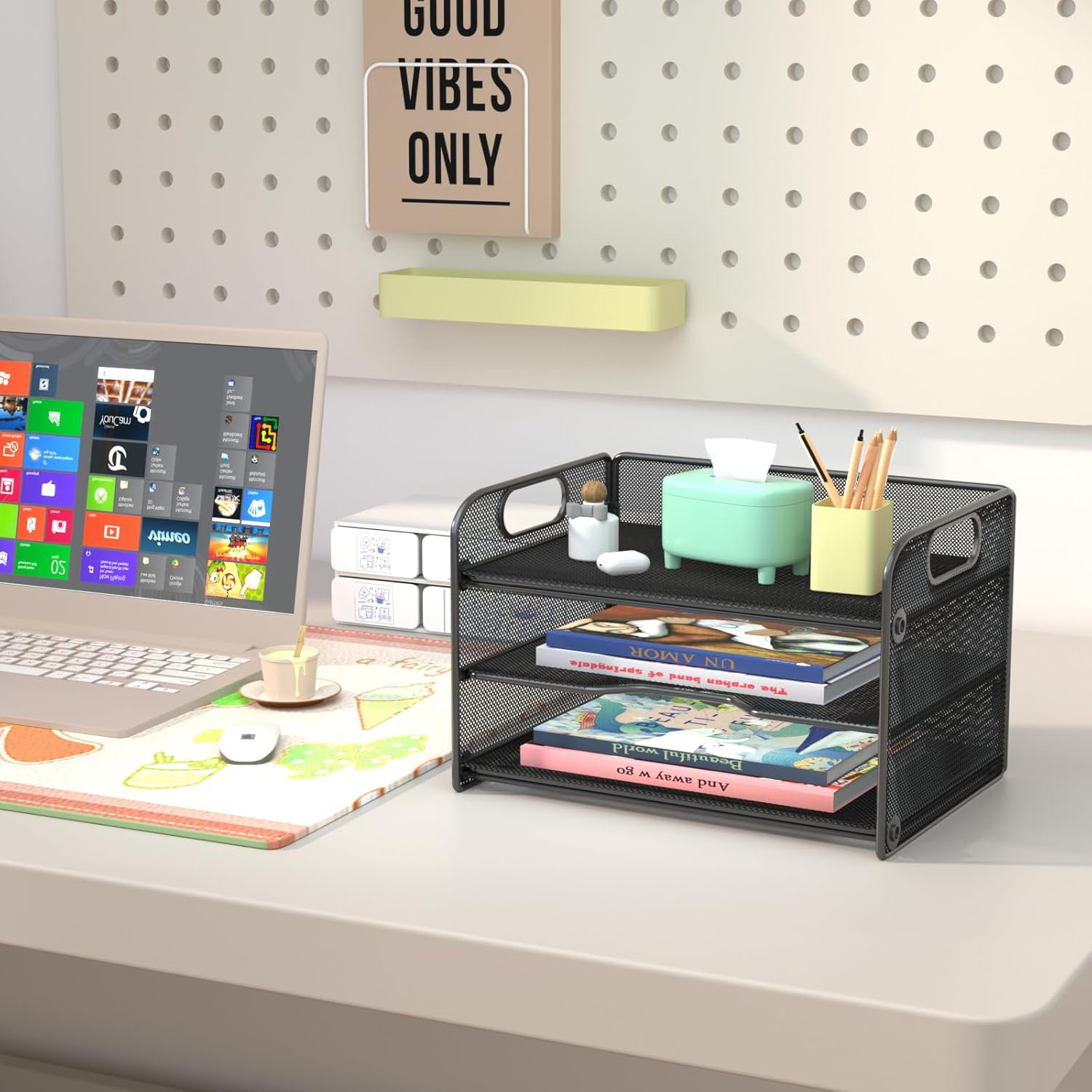 Inbox Zero 3 Tier Letter Tray Paper Organizer with Handle, Mesh Desk ...