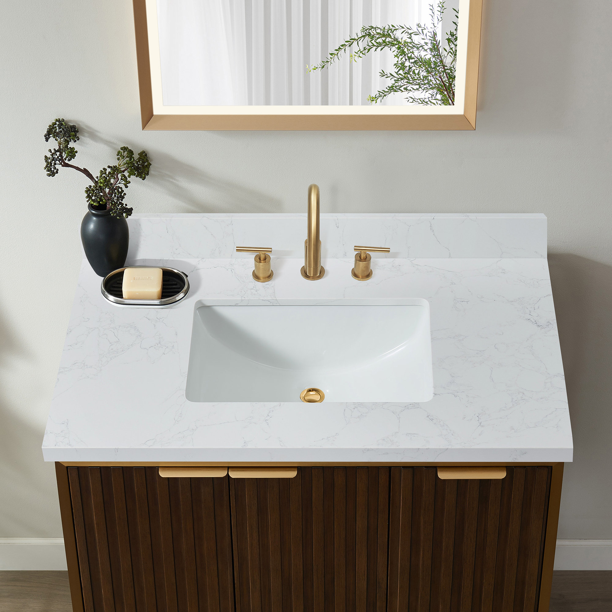 Vinnova Jaen 37'' Engineered Stone Single Vanity Top with Sink and 3 ...