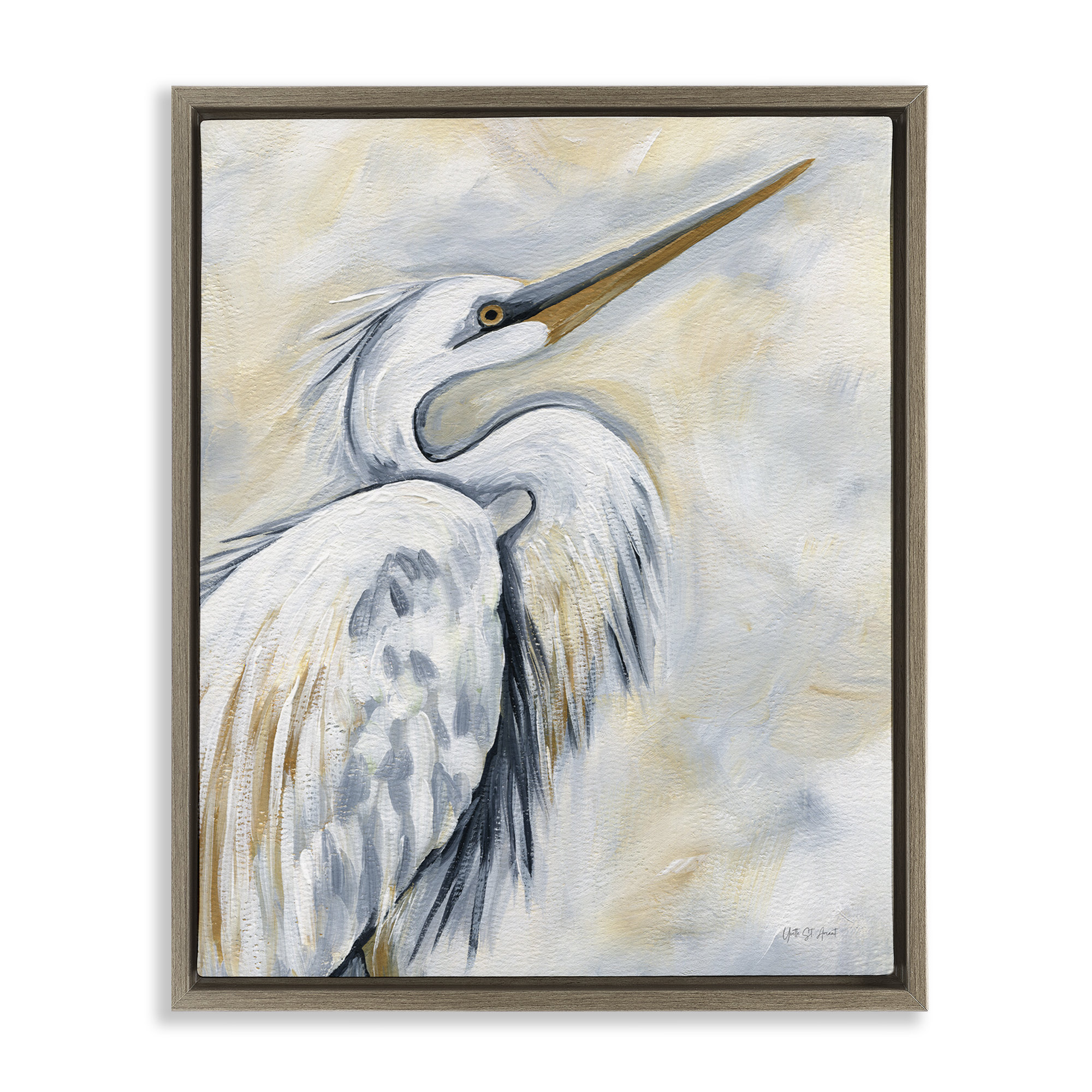Dovecove Muted White Egret Framed Floater Canvas Wall Art by Yvette St ...