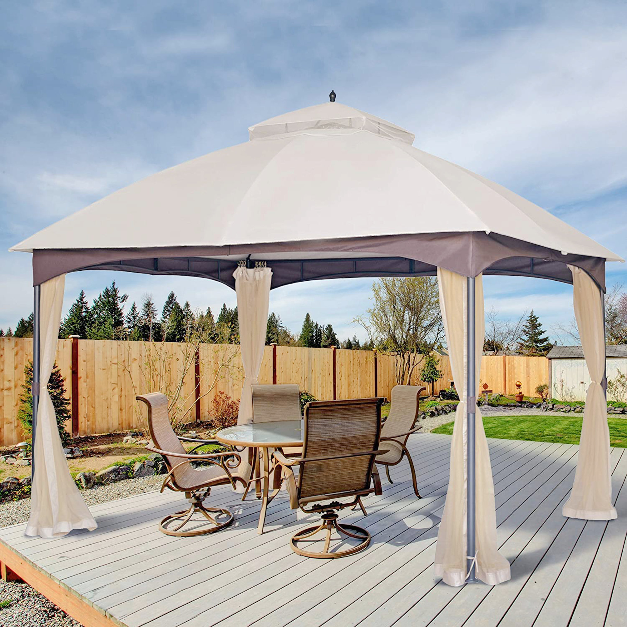 KAQCVIN Softtop Metal Gazebo With Mosquito Net,Sturdy Heavy Duty Double ...