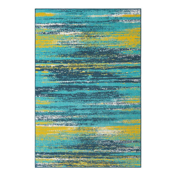 Wrought Studio Depue Chevron Aqua Teal/Ivory Indoor / Outdoor Area Rug ...