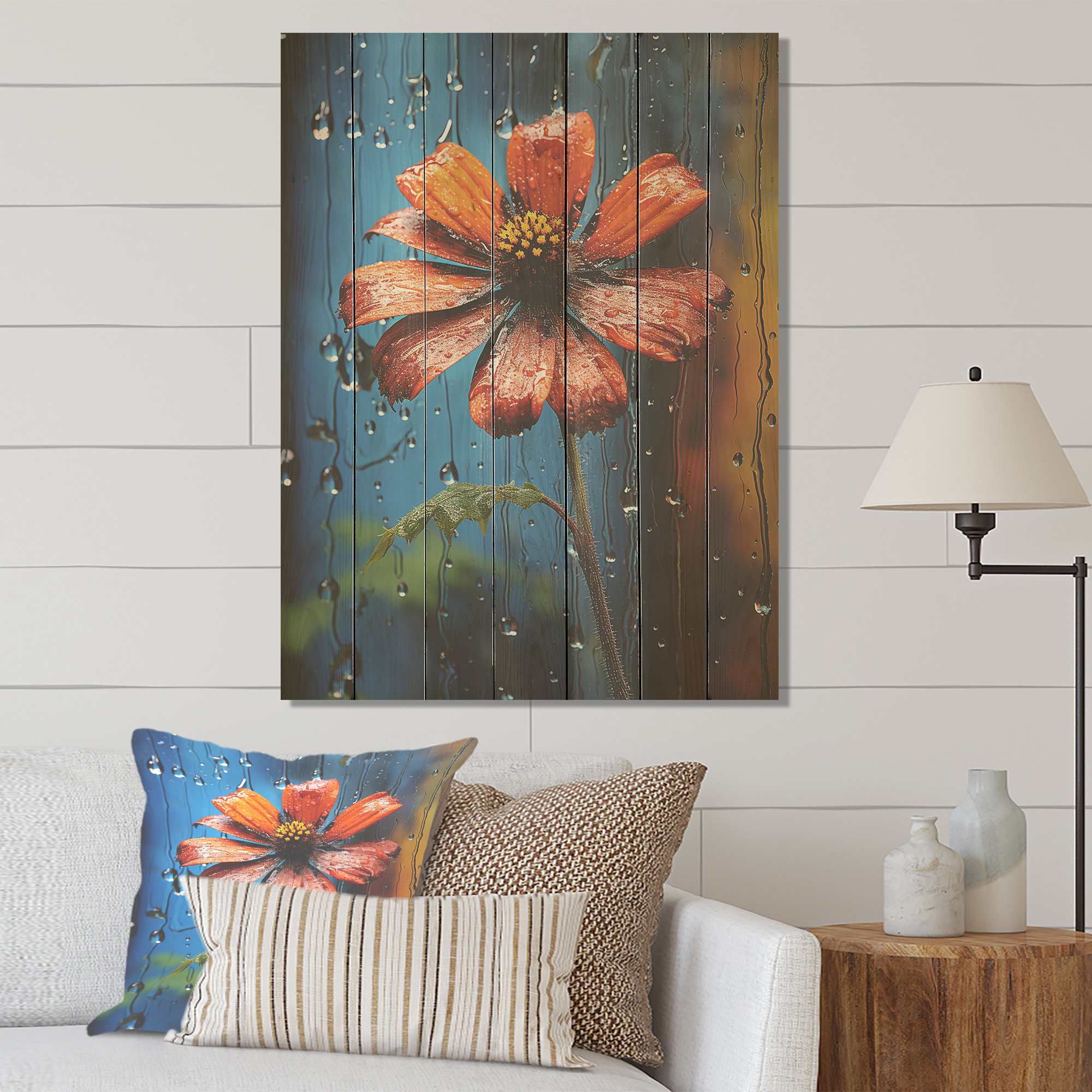 Winston Porter Rainy Red Marigold Blossoms - Marigold On Wood Print ...
