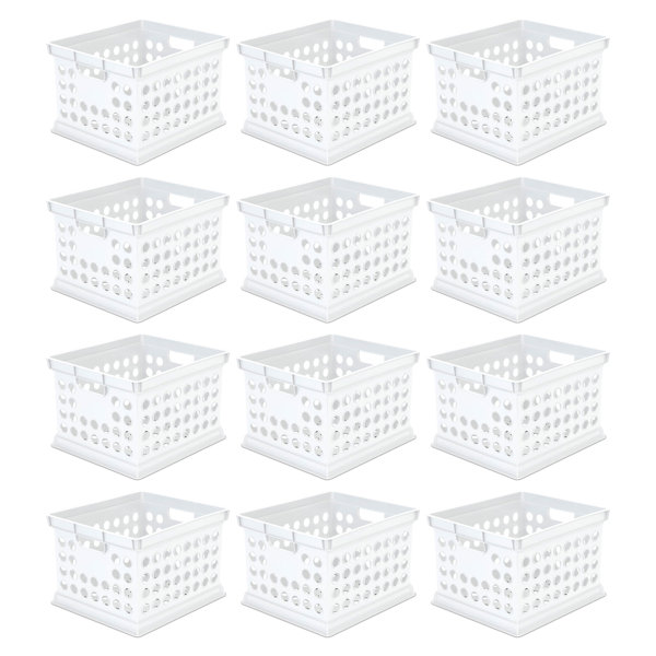 Sterilite Stackable Plastic Storage Open Crate Bin Organizer Box, White ...