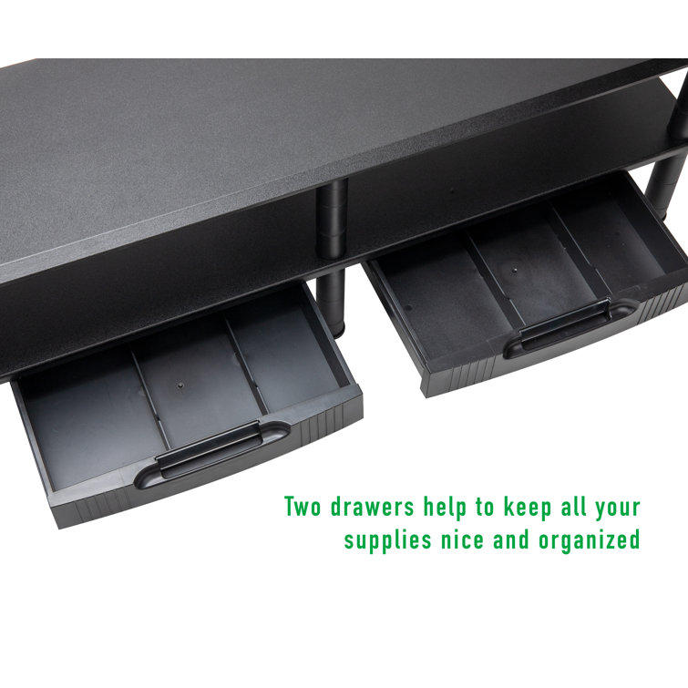 Inbox Zero Lucidio Dual Monitor Risers With Drawers, Extended 2-Tier ...