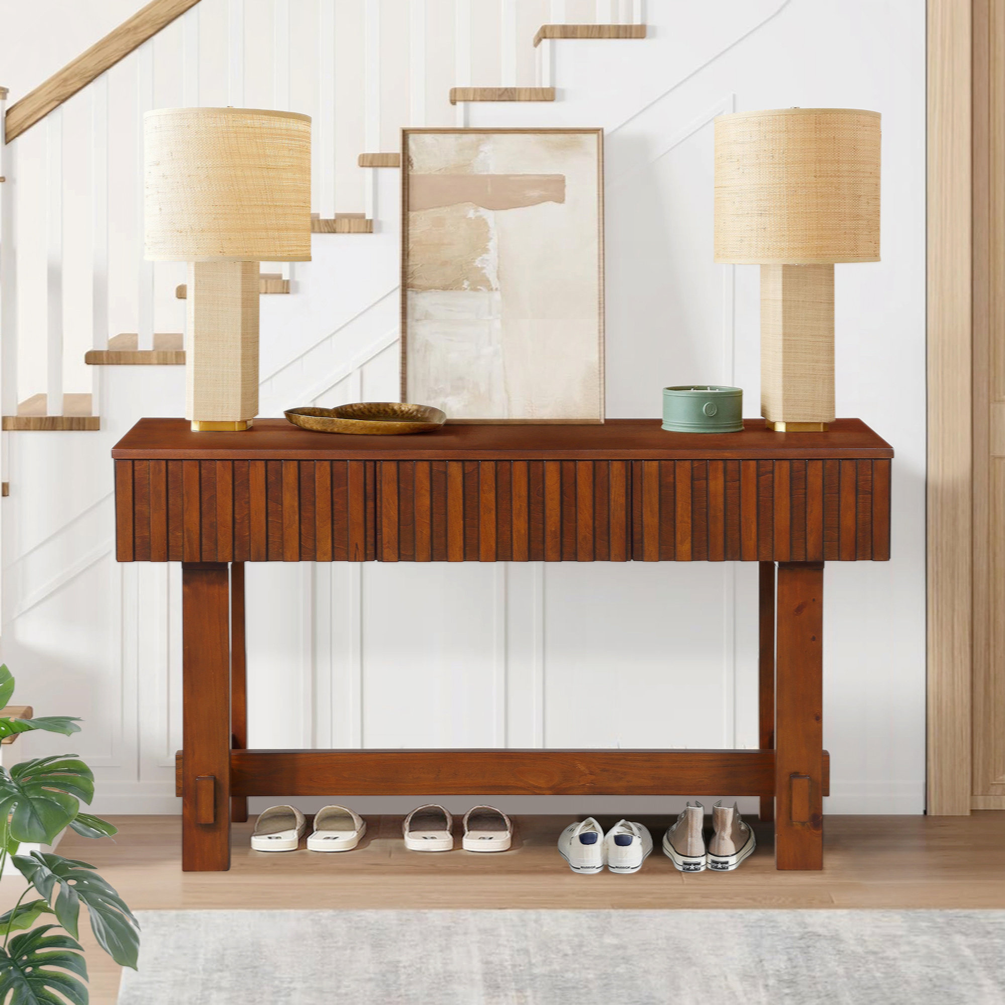 Latitude Run® 52 Inch Sofa Table With Storage Drawers, Mid Century ...