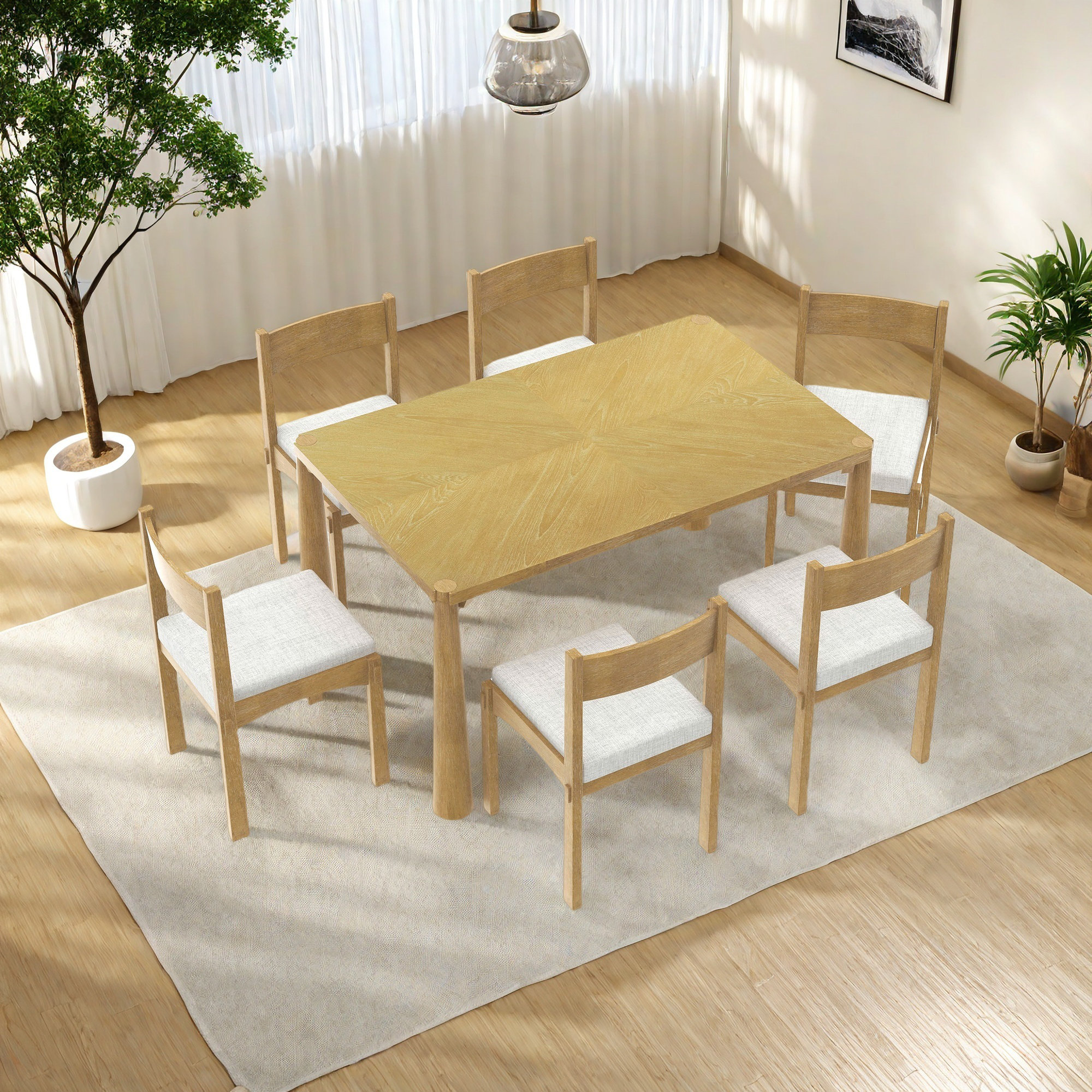 Latitude Run® 7-Piece Retro Dining Table Set For 6, Wood Dining Table ...