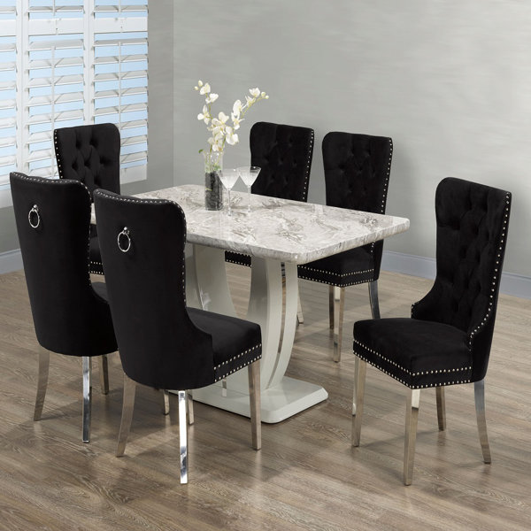 Brassex 7 - Piece Marble Top Pedestal Dining Set - Wayfair Canada