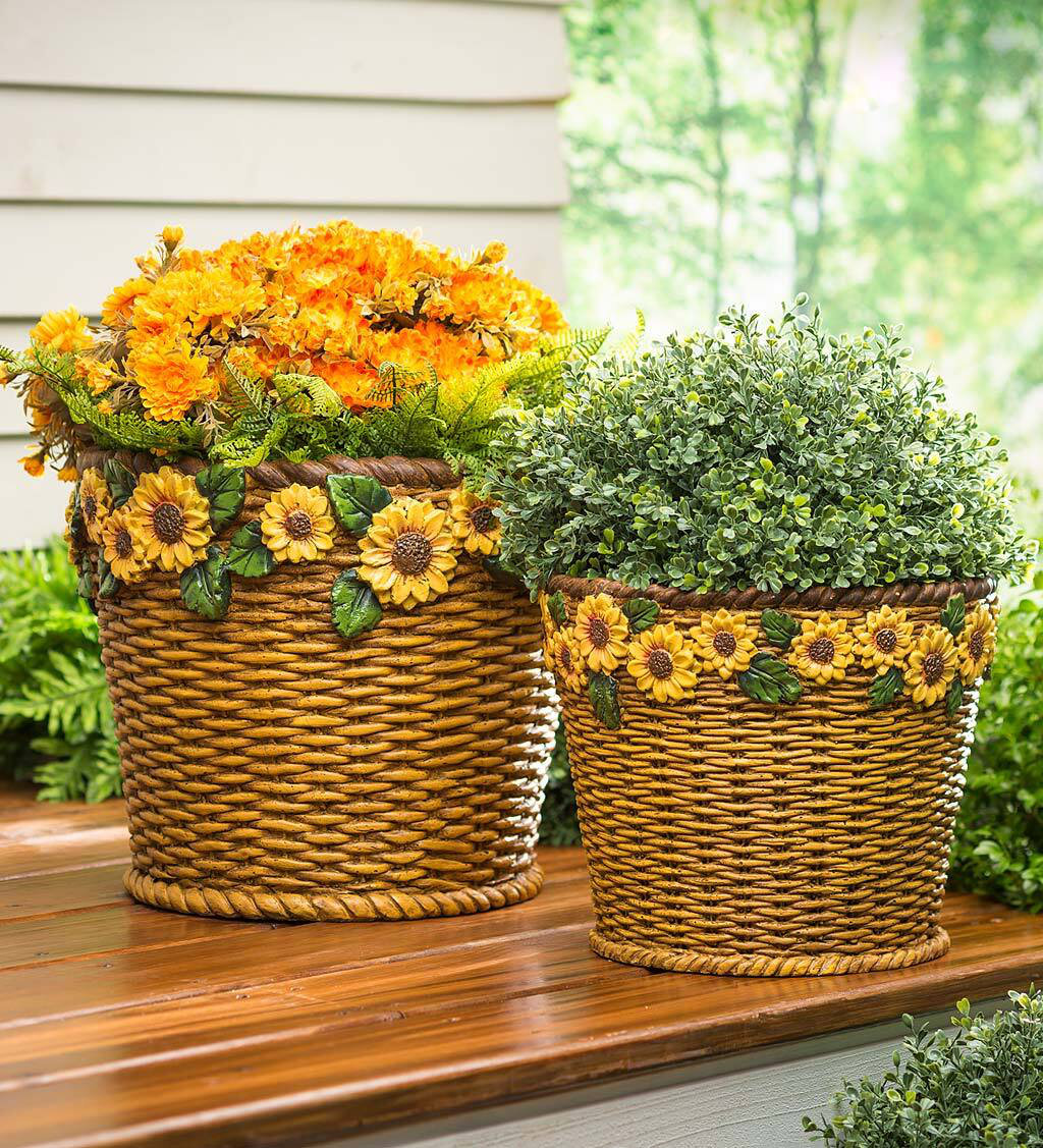 Plow & Hearth Sunflower 2 Piece Indoor/Outdoor Pot Planter Set | Wayfair