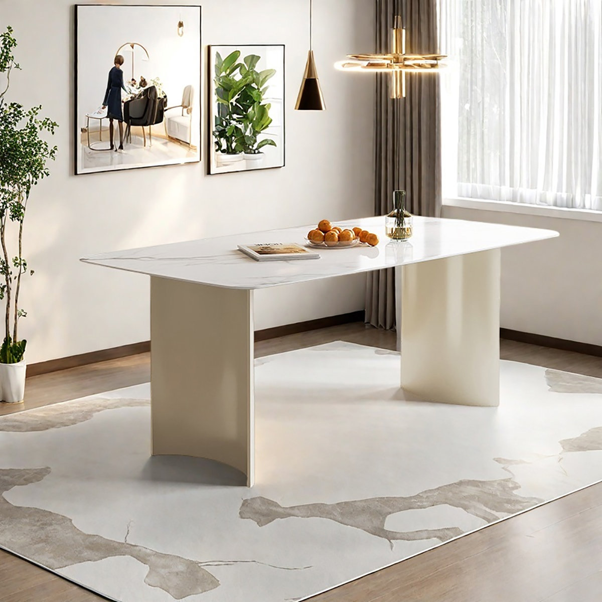dujinlong home Modern Rectangular Dining Table with Rock Slab | Wayfair