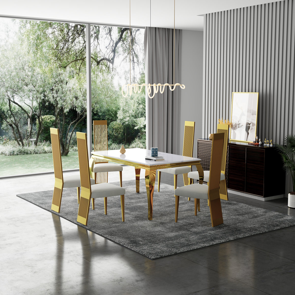 Mercer41 Modern Dining Chairs, High Back Dining Chairs with Glossy ...