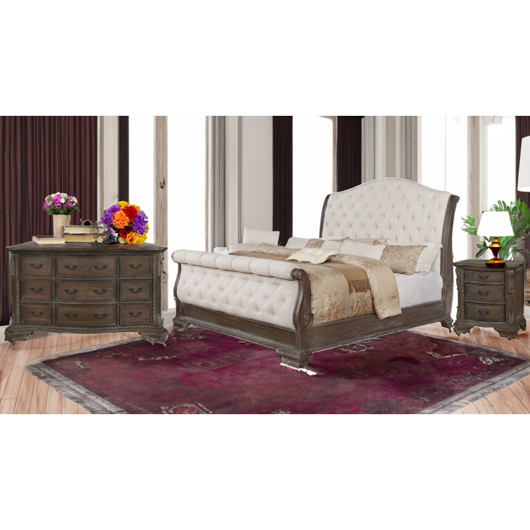 Canora Grey Reonna Upholstered Sleigh 3 Piece Bedroom Set | Wayfair