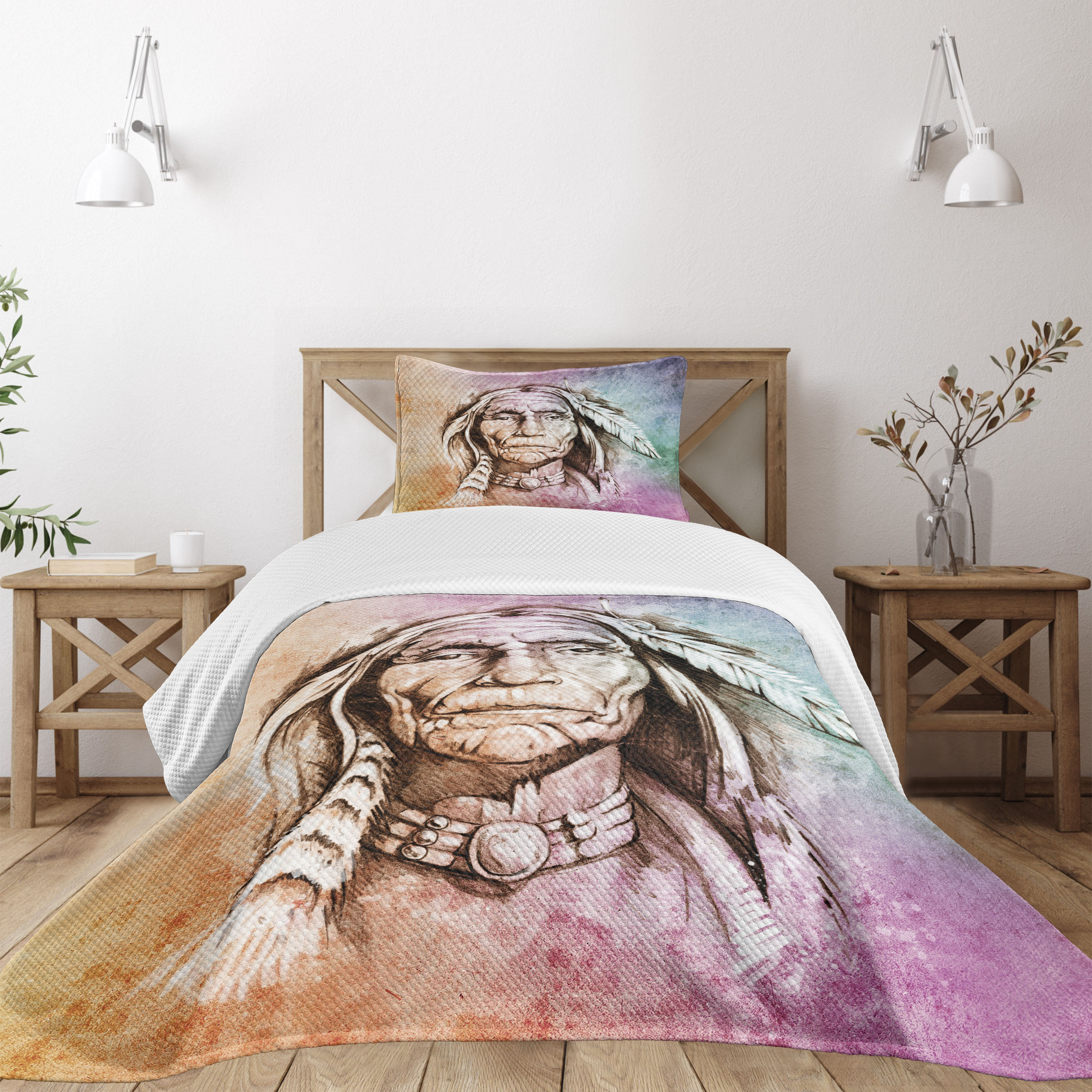 Ambesonne Colorful Bedspread Set Chief Portrait Multicolor | Wayfair