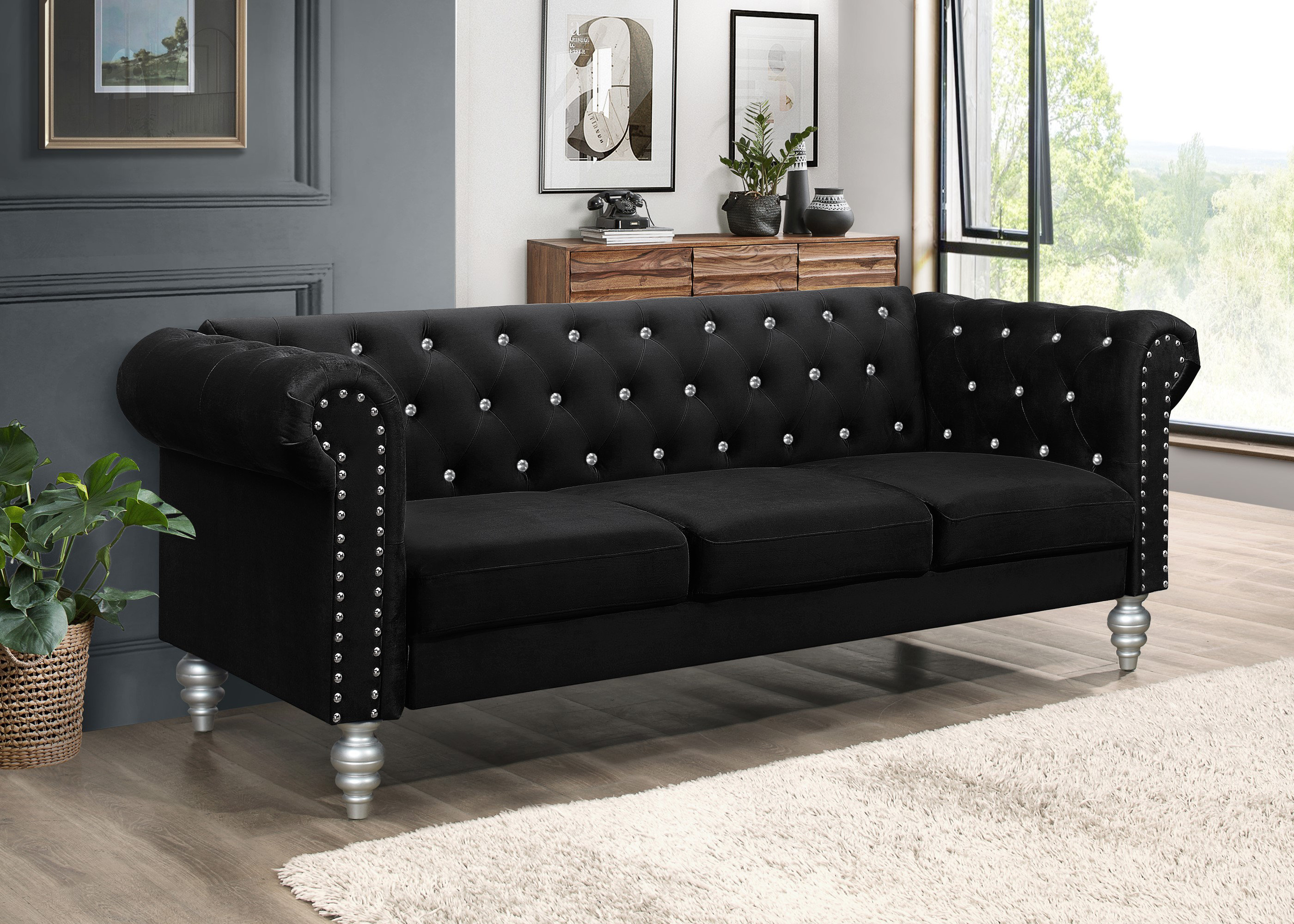 House of Hampton® Jabarion 83.3'' Velvet Rolled Arm Chesterfield Sofa & Reviews | Wayfair
