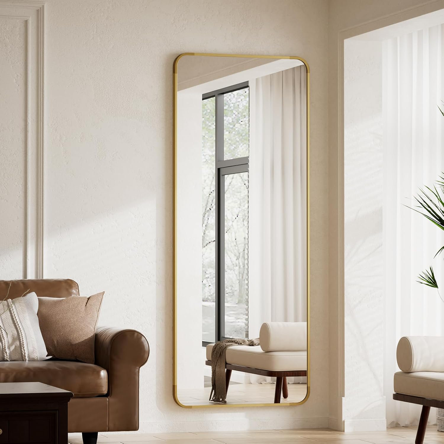 Mercer41 Full Length Mirror With Rounded Corners, Modern Floor Mirror ...