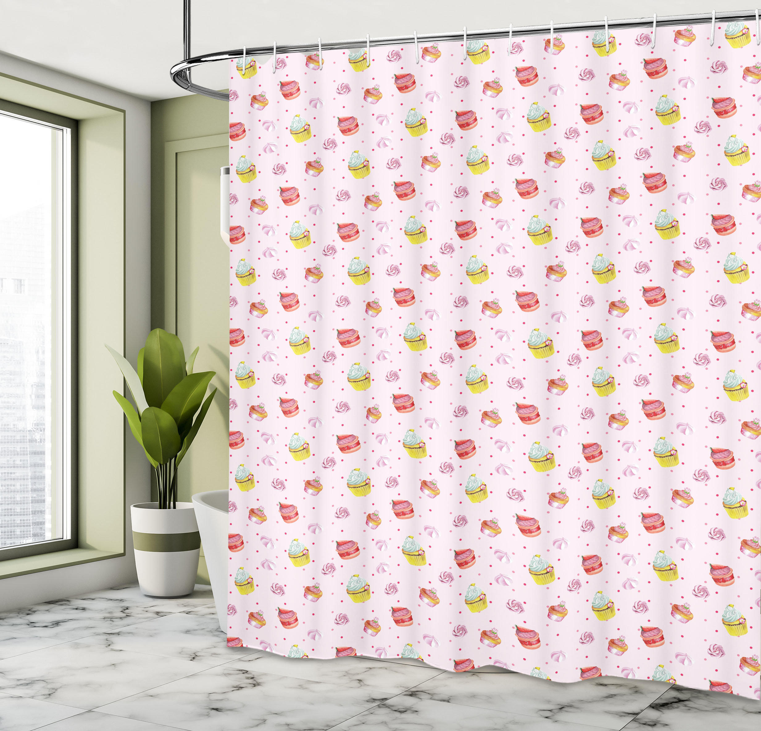 East Urban Home Cupcake Shower Curtain Roses Dots Valentines Day ...