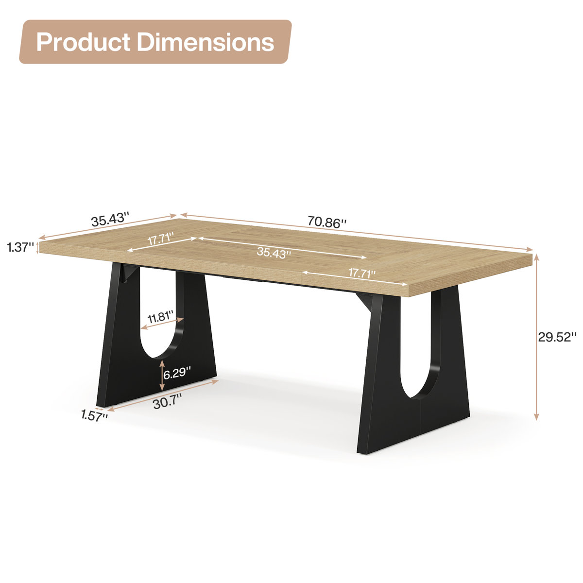 Ebern Designs Wood Dining Table For 6-8 People, 70.8" Modern Rectangle ...