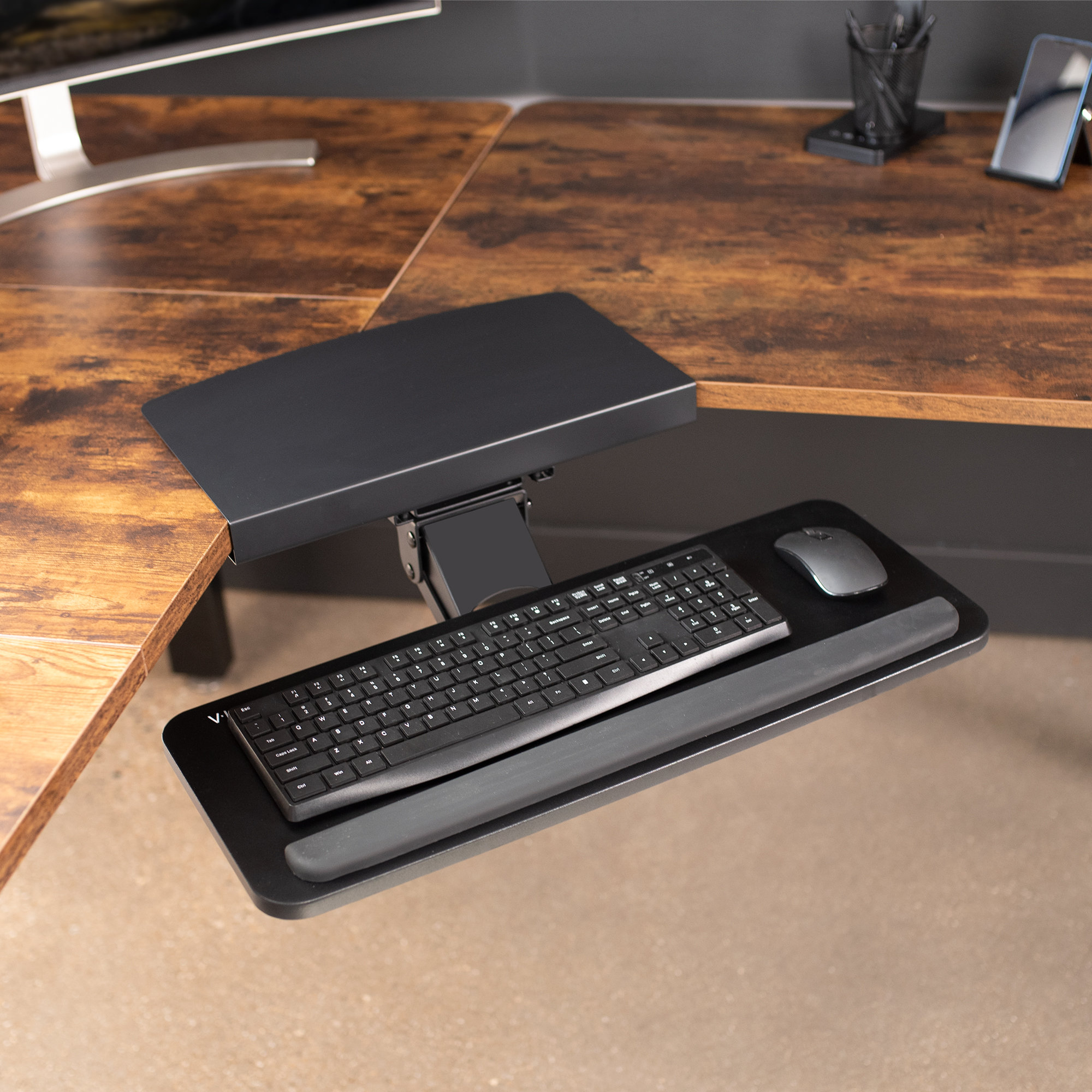 VIVO Black Corner Desk Keyboard & Mouse Platform Tray for L-shaped ...