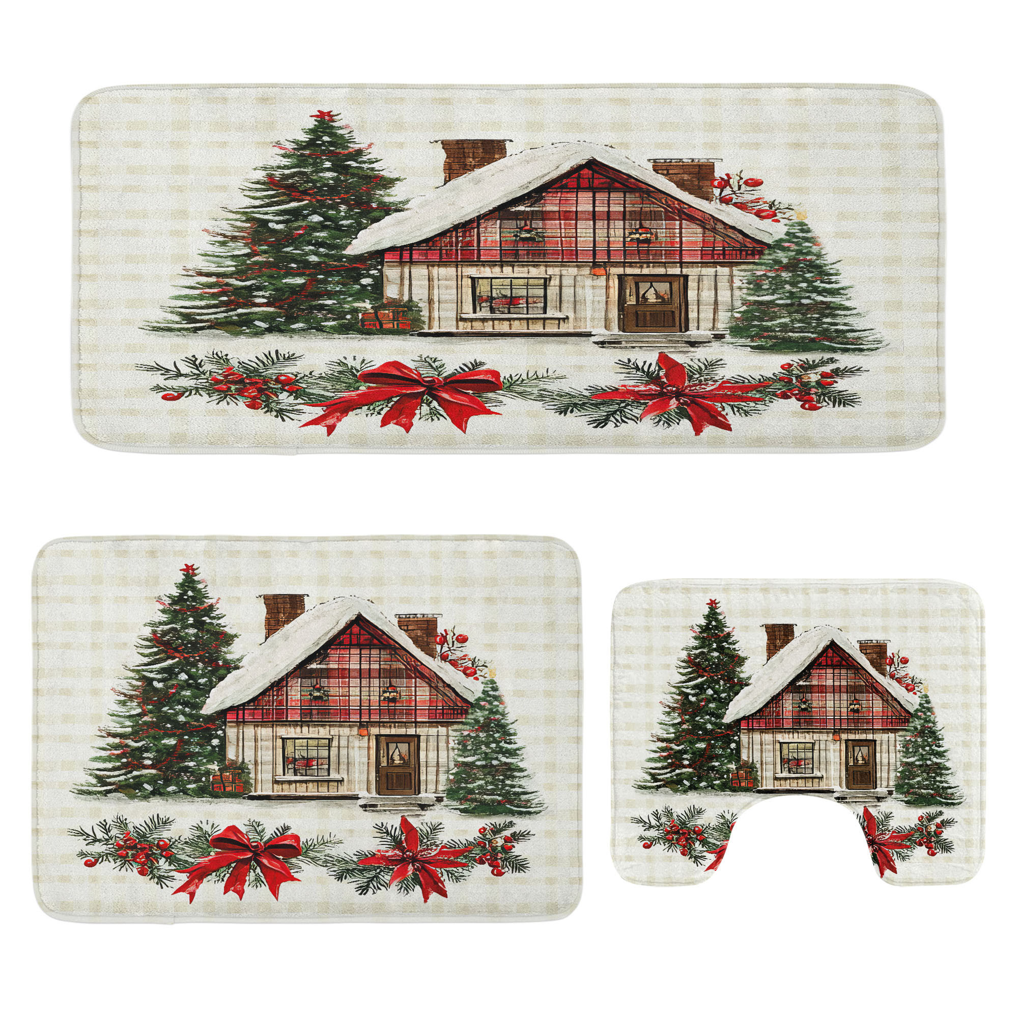 The Holiday Aisle® Christmas Bathroom Rug Set 3 Pieces U-Shape ...