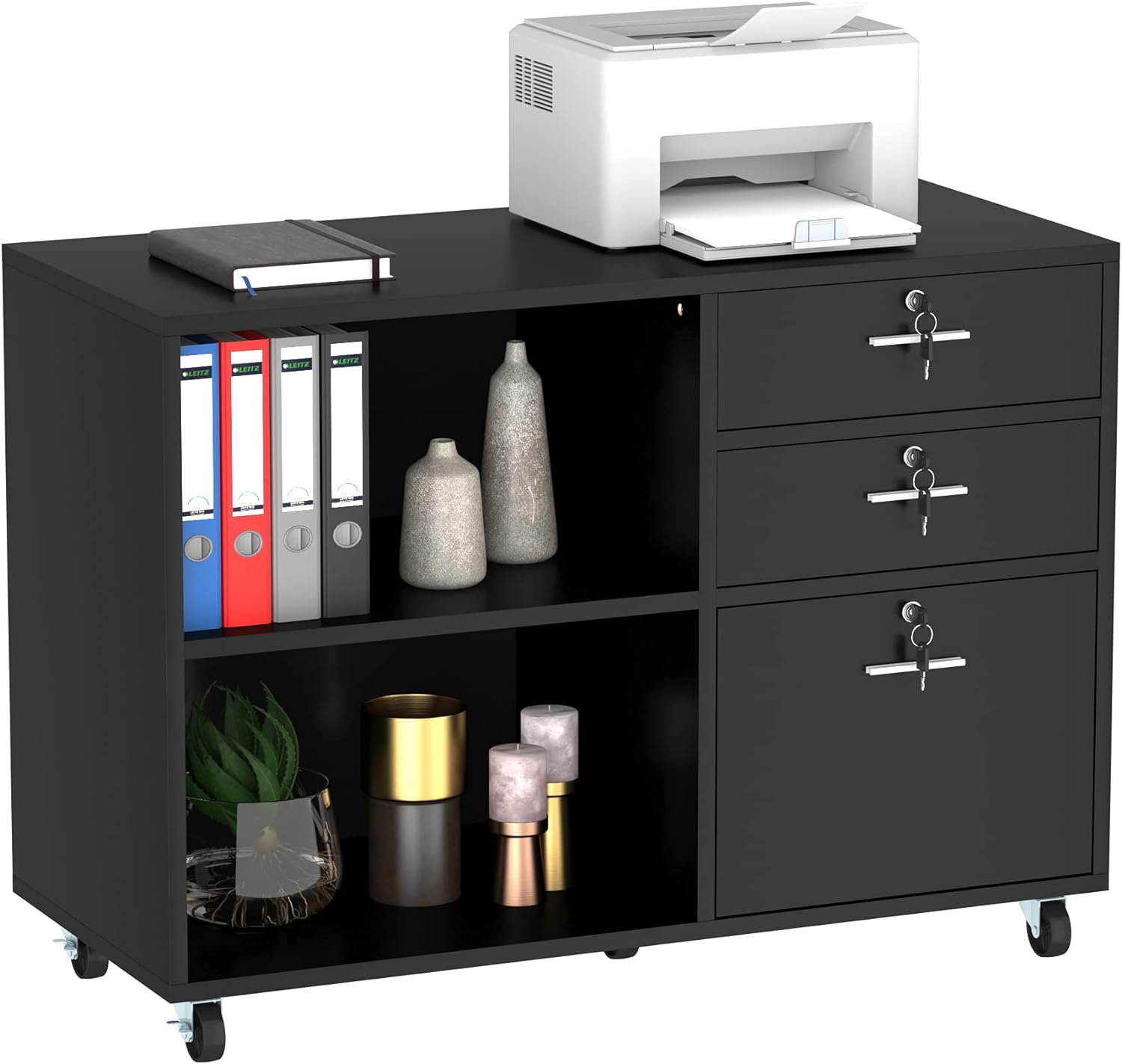 Inbox Zero Mirjan Wood File Cabinet, 3 Drawer Mobile Lateral Filing ...