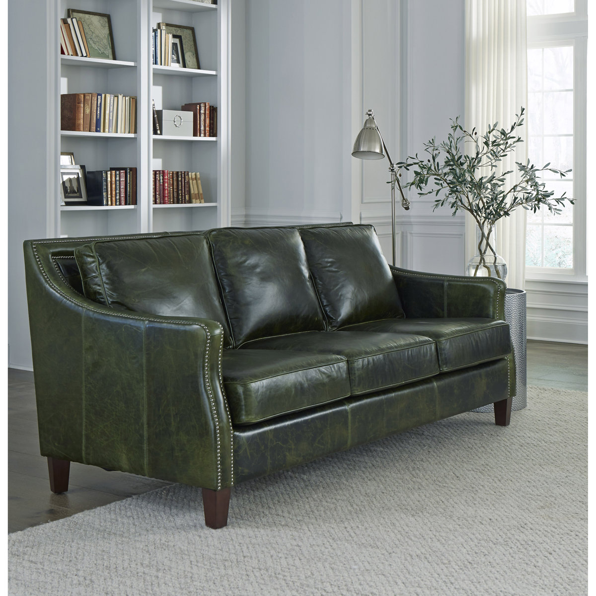 Wildon Home® Asmunn Asmunn 81? Distressed Green Top Grain Leather ...