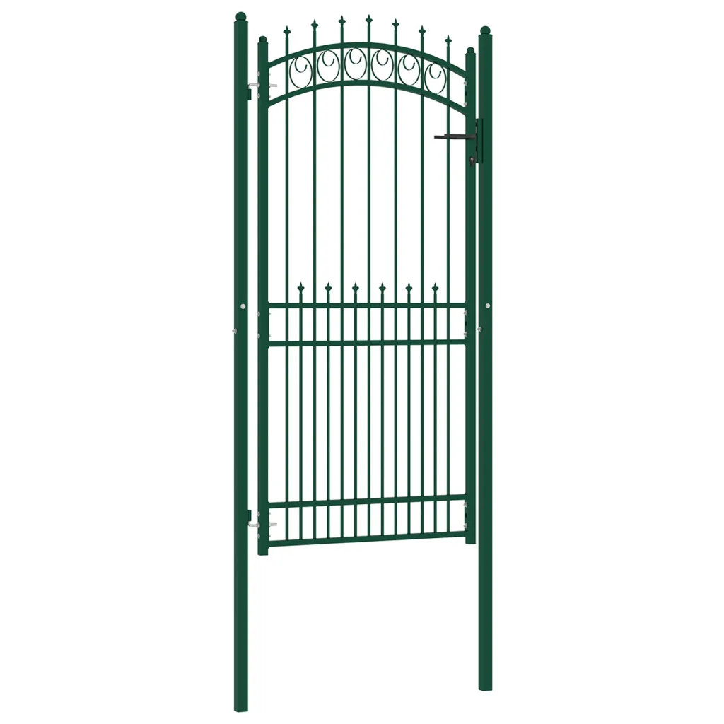 vidaXL Fence Gate with Spikes Steel Green | Wayfair