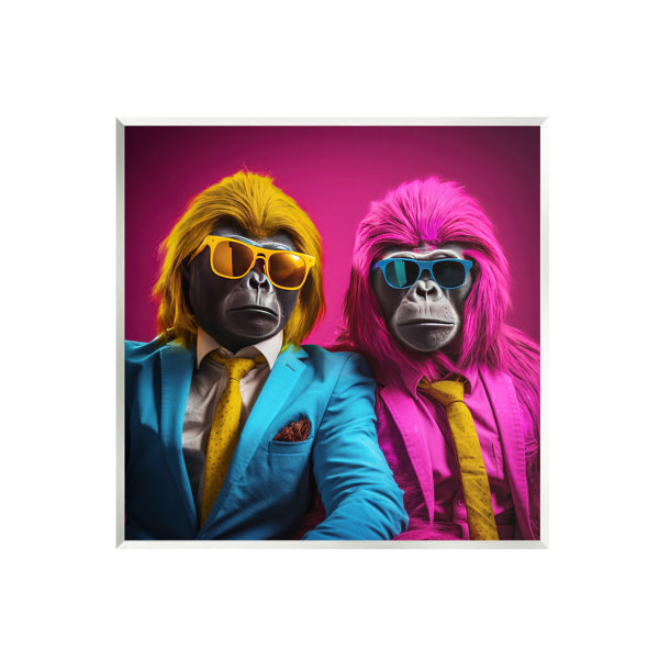 Stupell Industries Az-091-Framed Pink And Yellow Gorillas Framed On ...
