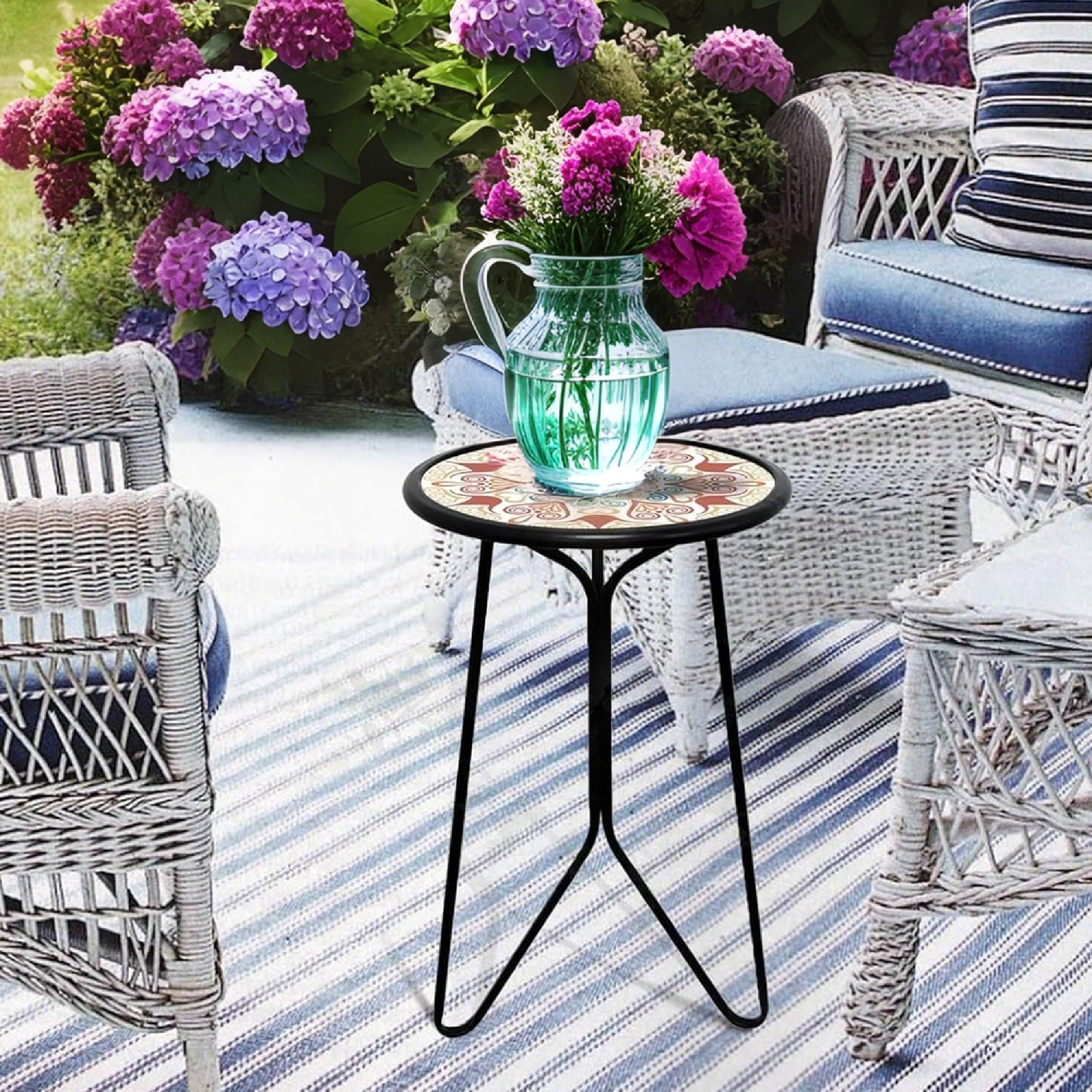 DOCOSA Small Round Metal Patio Side Table With Glass Top - Versatile ...