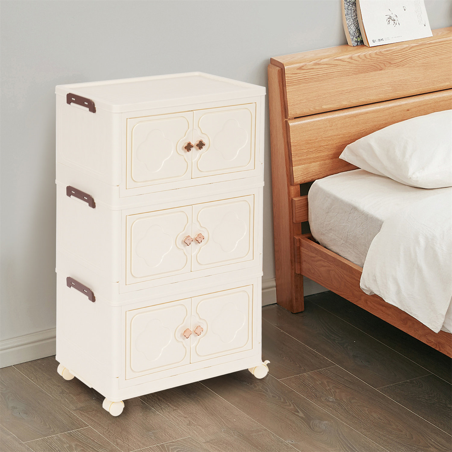 Ophelia & Co. 3-Tier Foldable Storage Cabinet(Biege) - Wayfair Canada
