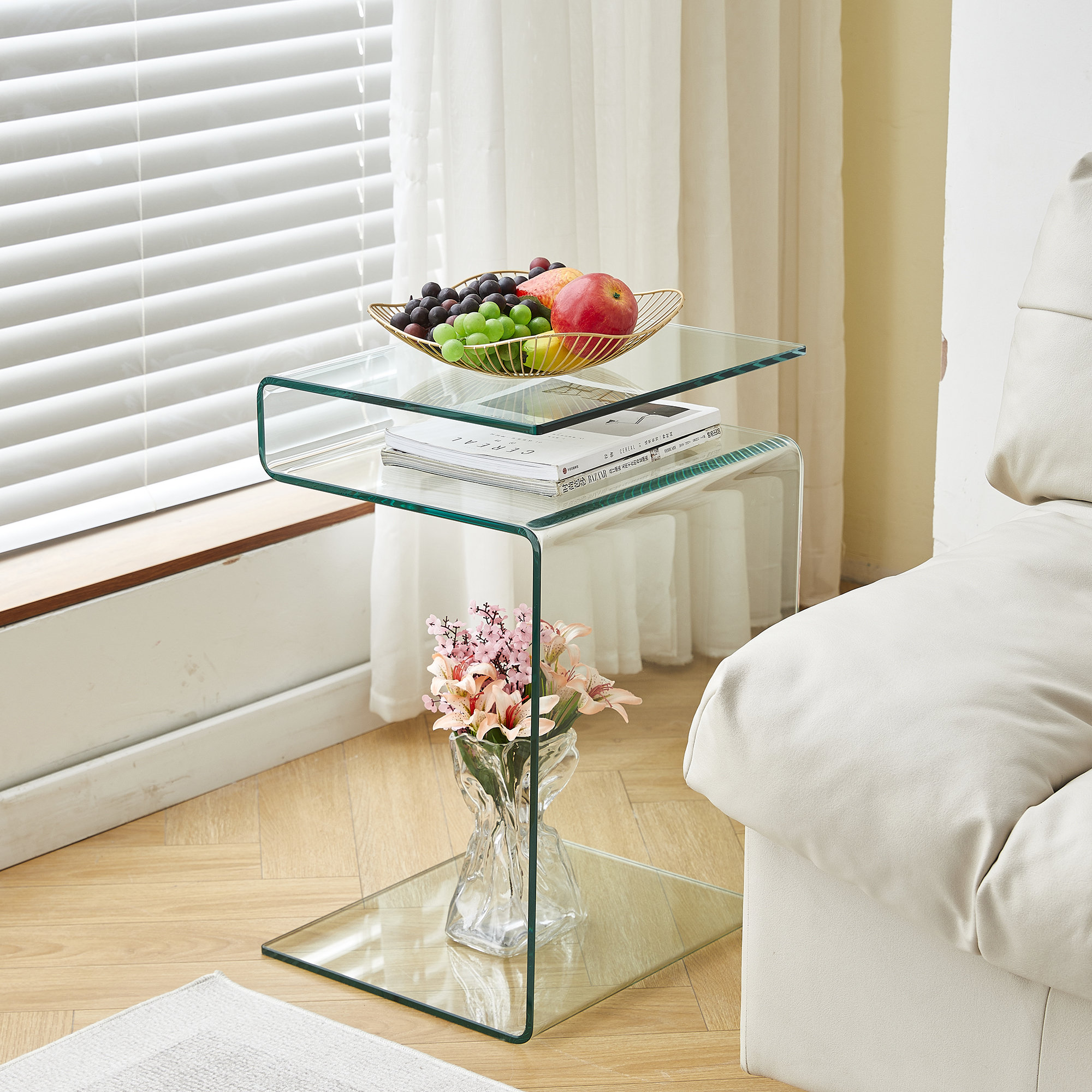 Ivy Bronx Modern Glass End Table S-shaped Side Table - Sleek And Sturdy ...