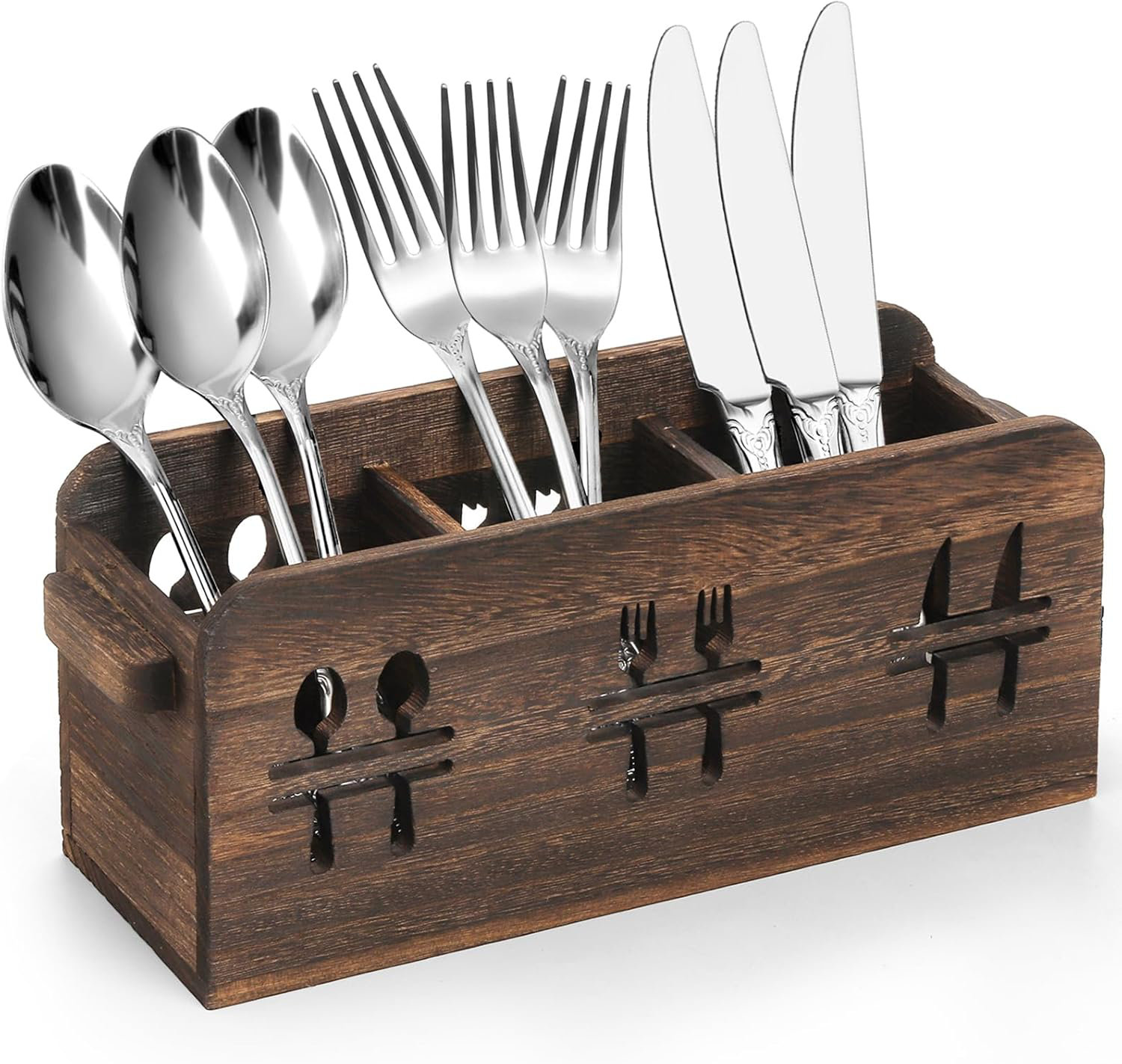 Loon Peak Wooden Silverware Caddy Holder, Flatware Organizer Utensil ...
