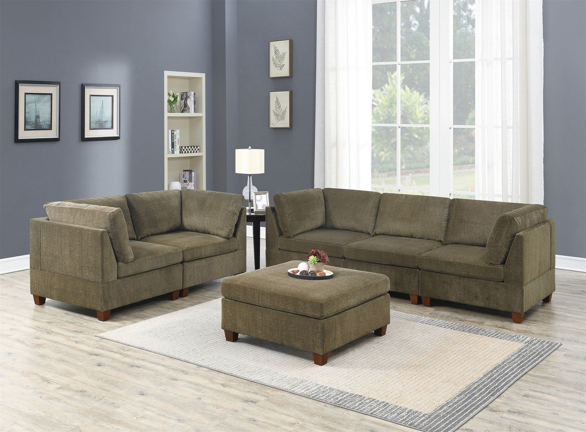 Latitude Run® Living Room Furniture Tan Chenille Modular Sectional 6Pc ...