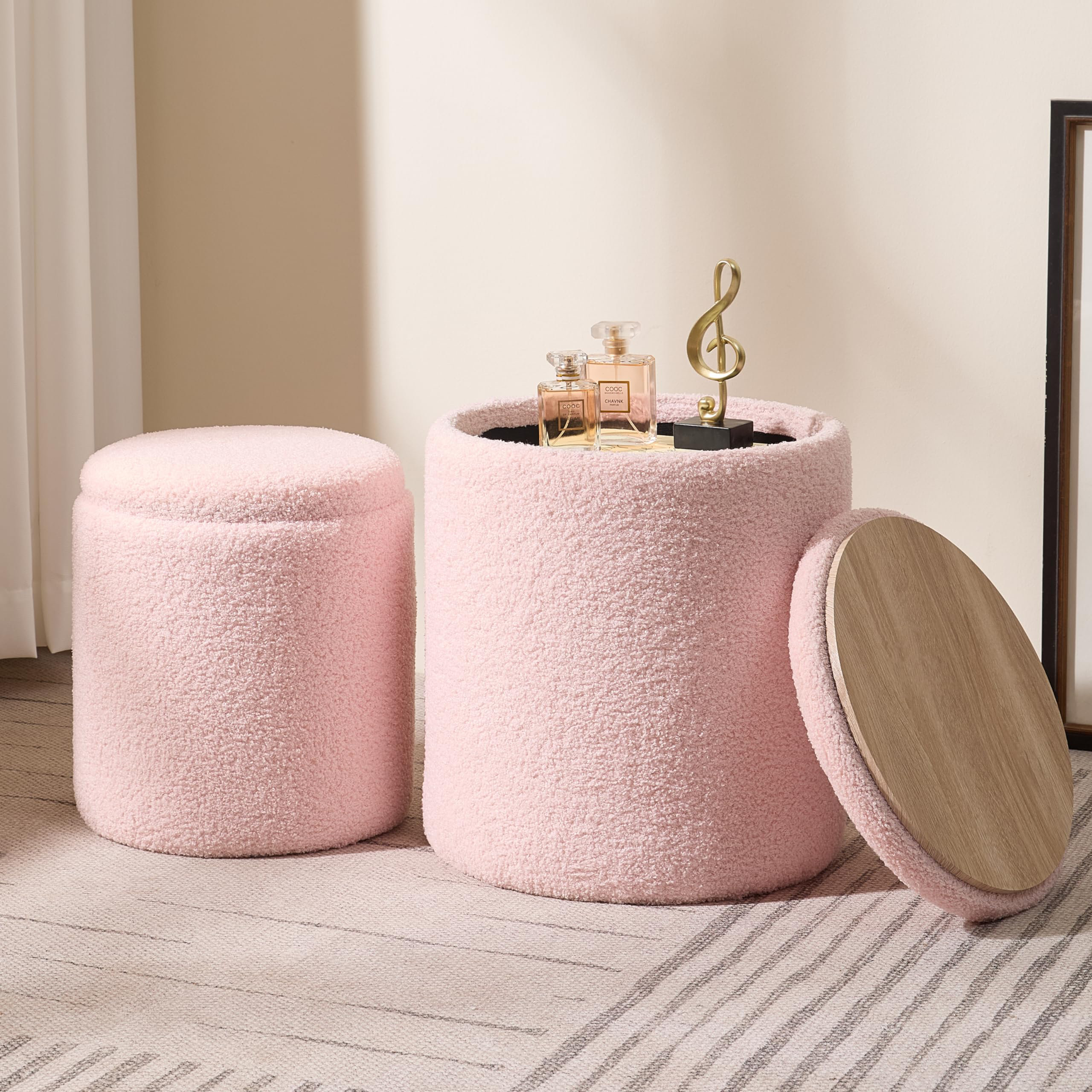 Fashion Finesse Round Ottoman With Storage Set Of 2 Upholstered Velvet ...