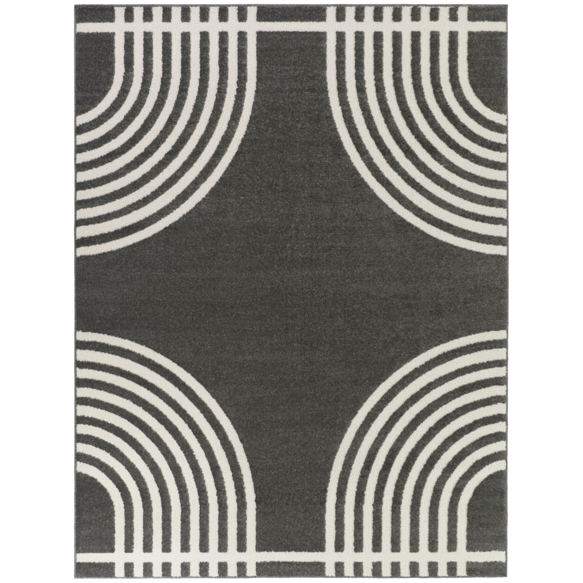 Ivy Bronx Ferry Black/White Arched Mid-Century Modern Area Rug | Wayfair