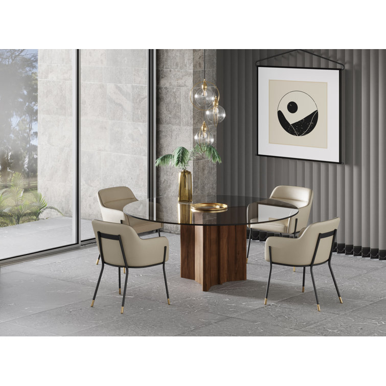 AllModern Bristin 5 - Piece Glass Top Pedestal Dining Set | Wayfair