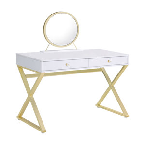 Everly Quinn Lukaus 2 - Drawer Vanity Desk with Mirror in White and ...