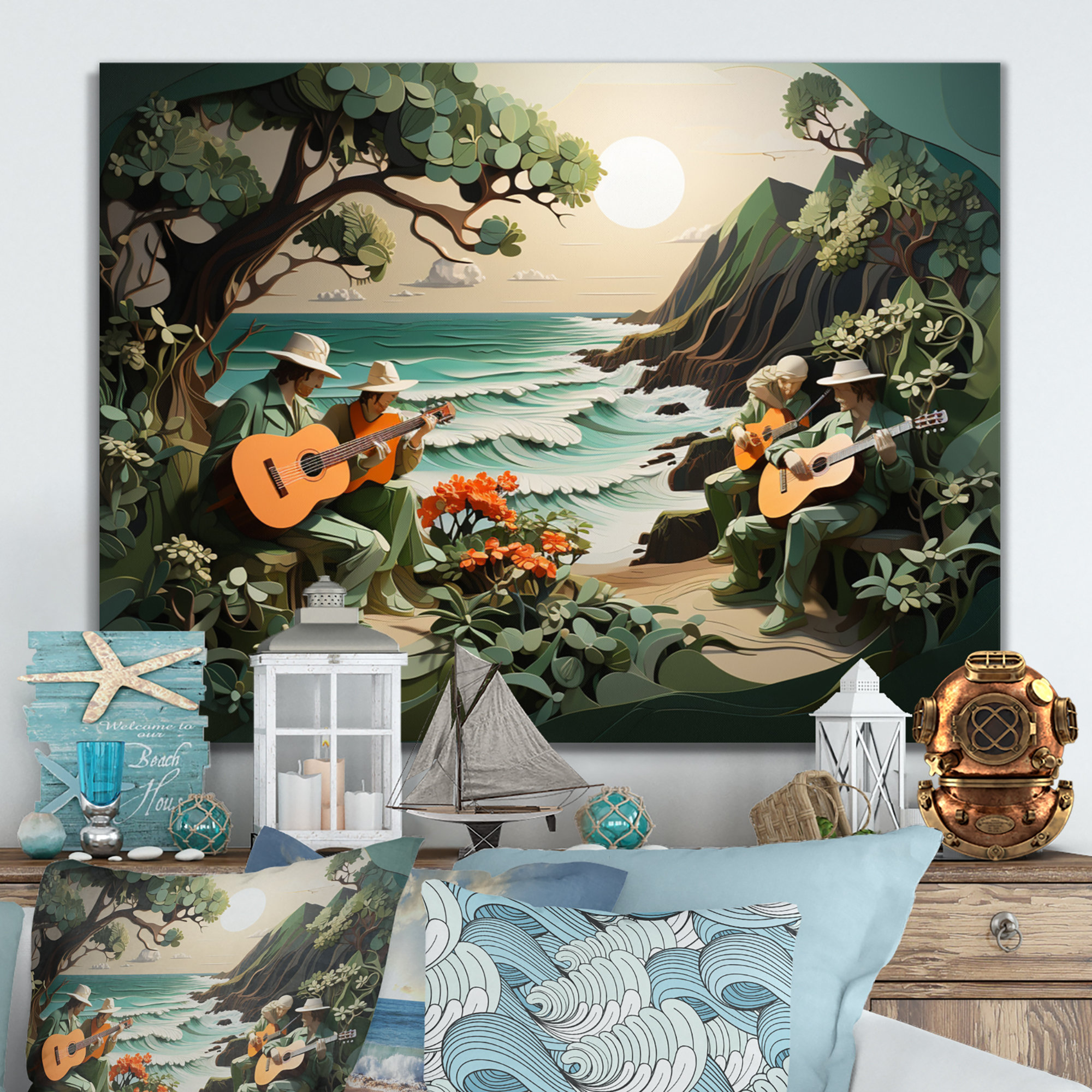 Highland Dunes Coastal Harmony Papercut I - Nautical & Beach Metal Wall ...