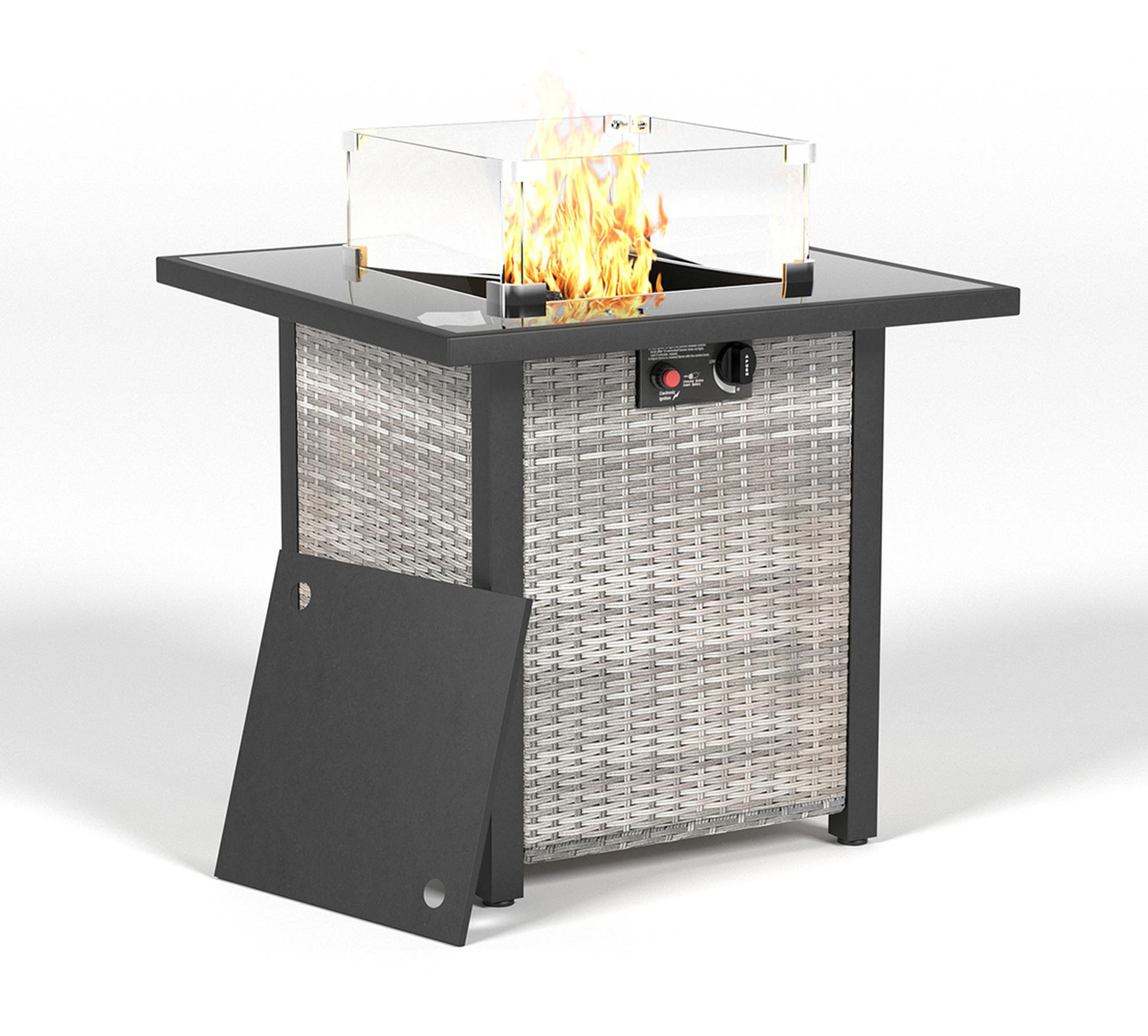 Latitude Run® 28 Inch Propane Fire Pit Table, Rattan & Wicker-Look ...